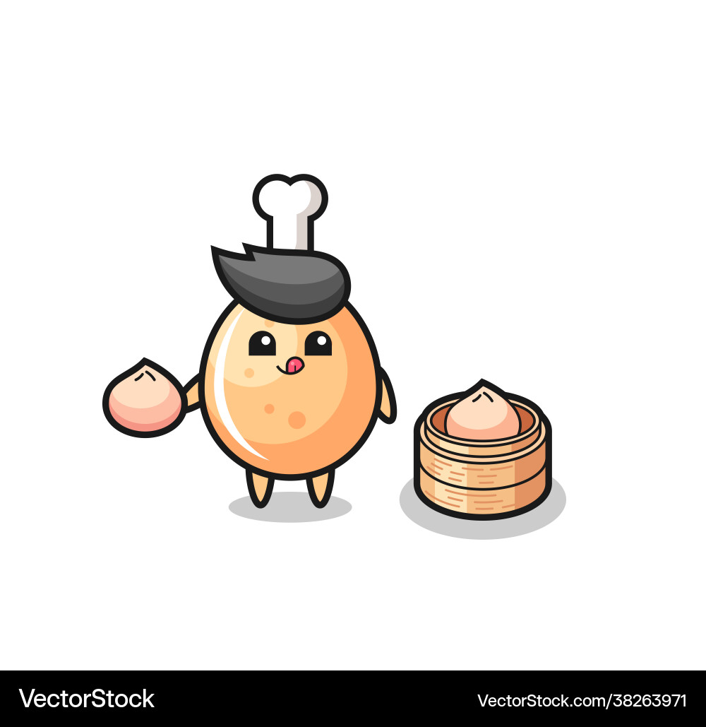 Cute fried chicken character eating steamed buns Vector Image