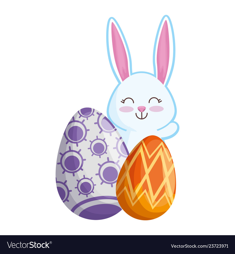 Cute rabbit with easter eggs painted Royalty Free Vector