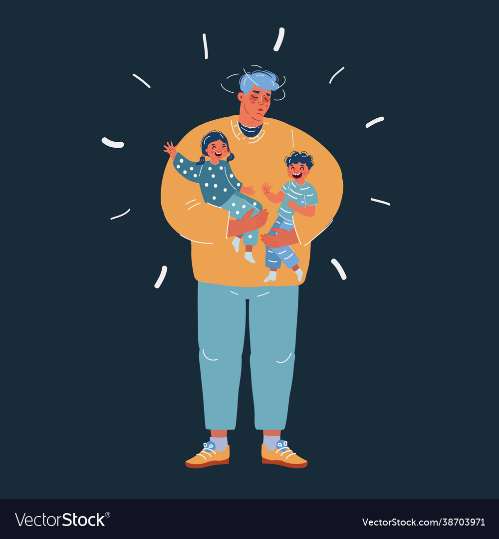 Exhausted father holding Royalty Free Vector Image