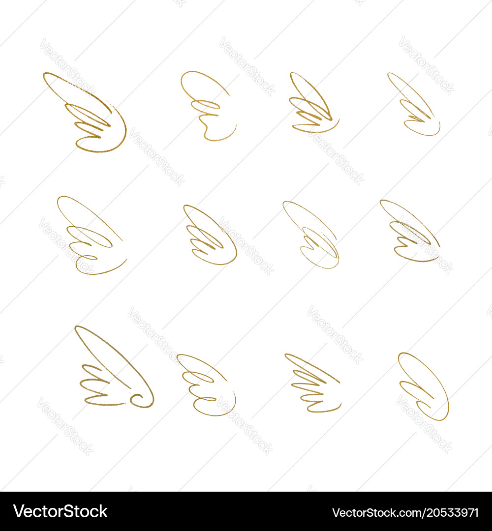 Hand drawn wings set of design elements Royalty Free Vector