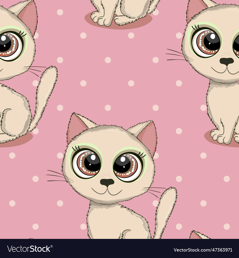 Seamless pattern with cute kitten print different Vector Image