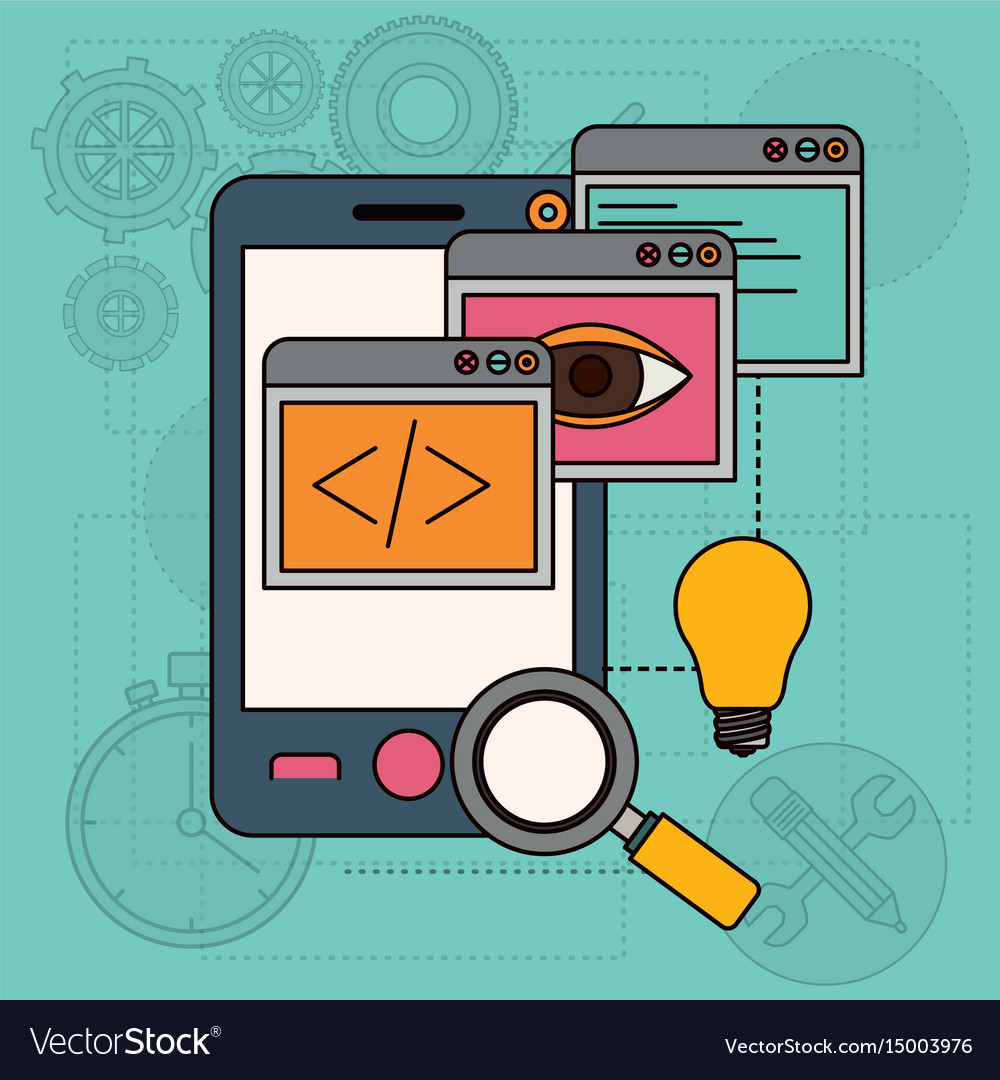 Background with apps windows in development Vector Image