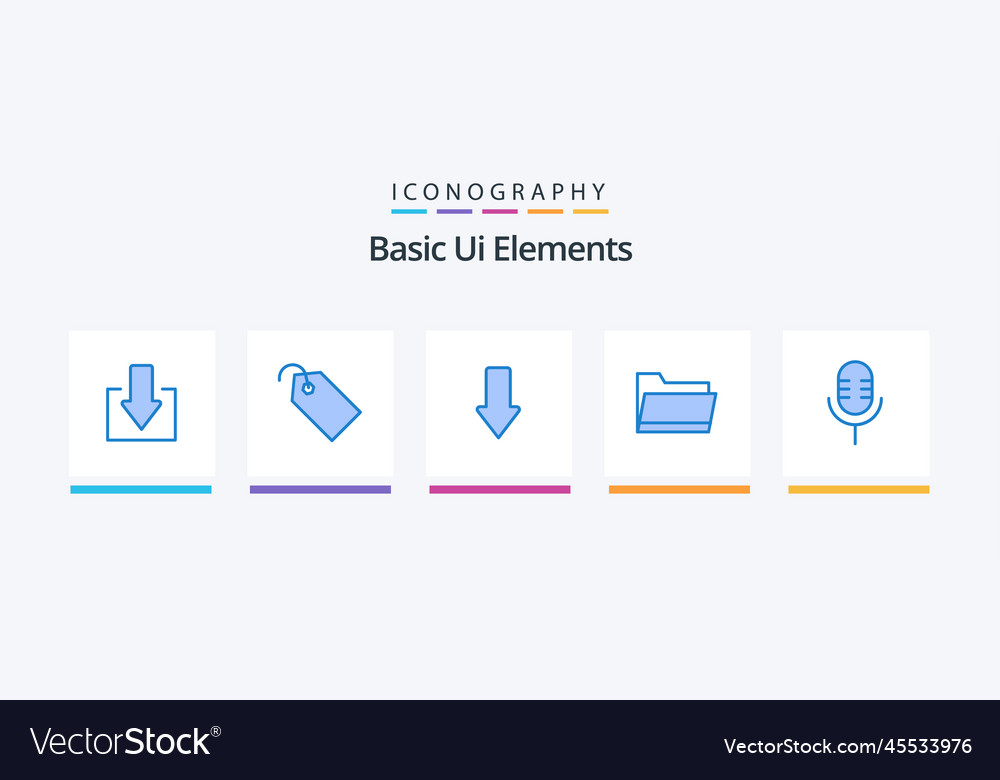 Basic ui elements blue 5 icon pack including Vector Image