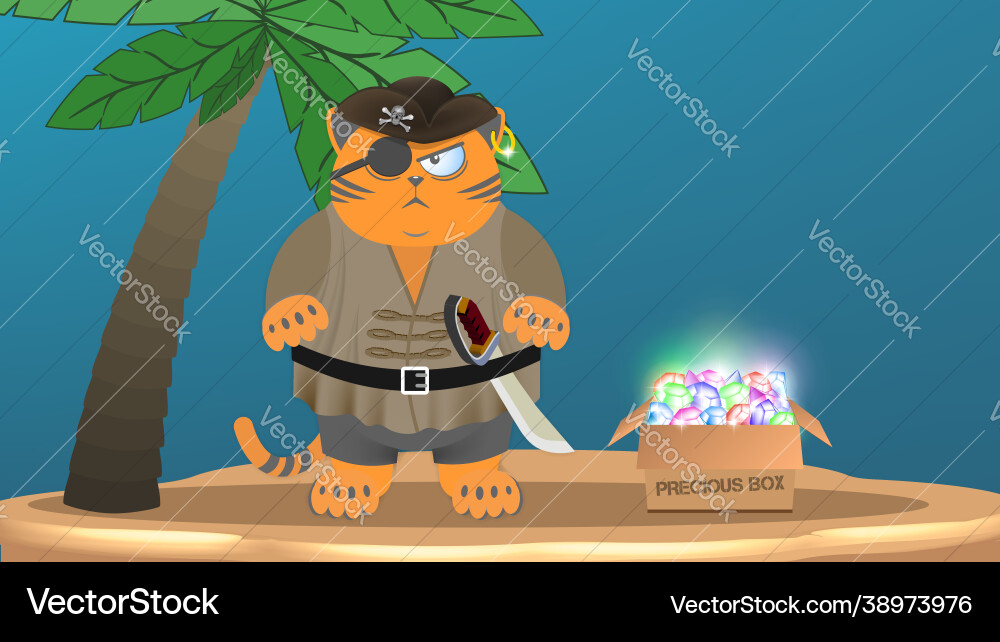 Cartoon fat red grumpy cat pirate in a camisole Vector Image