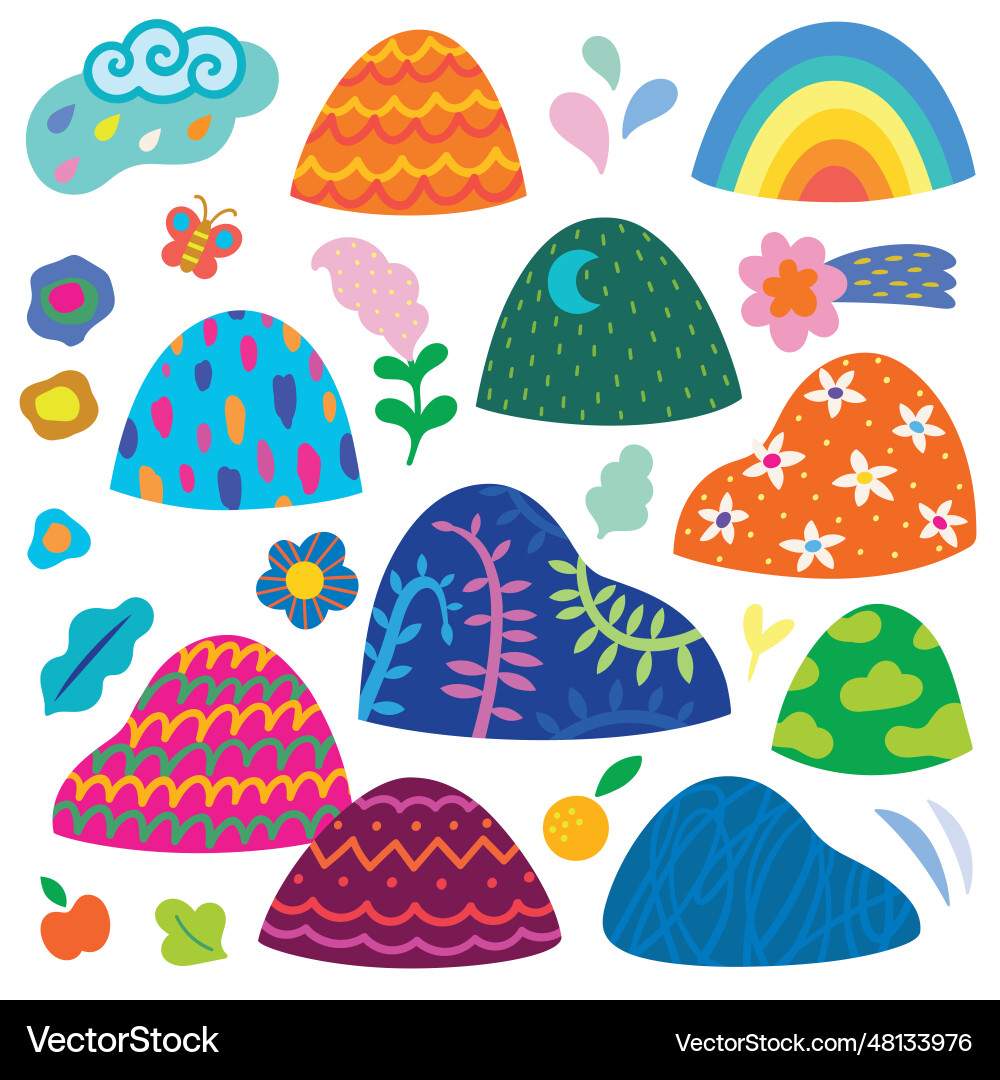 Collection of rainbow decorative round shape hills