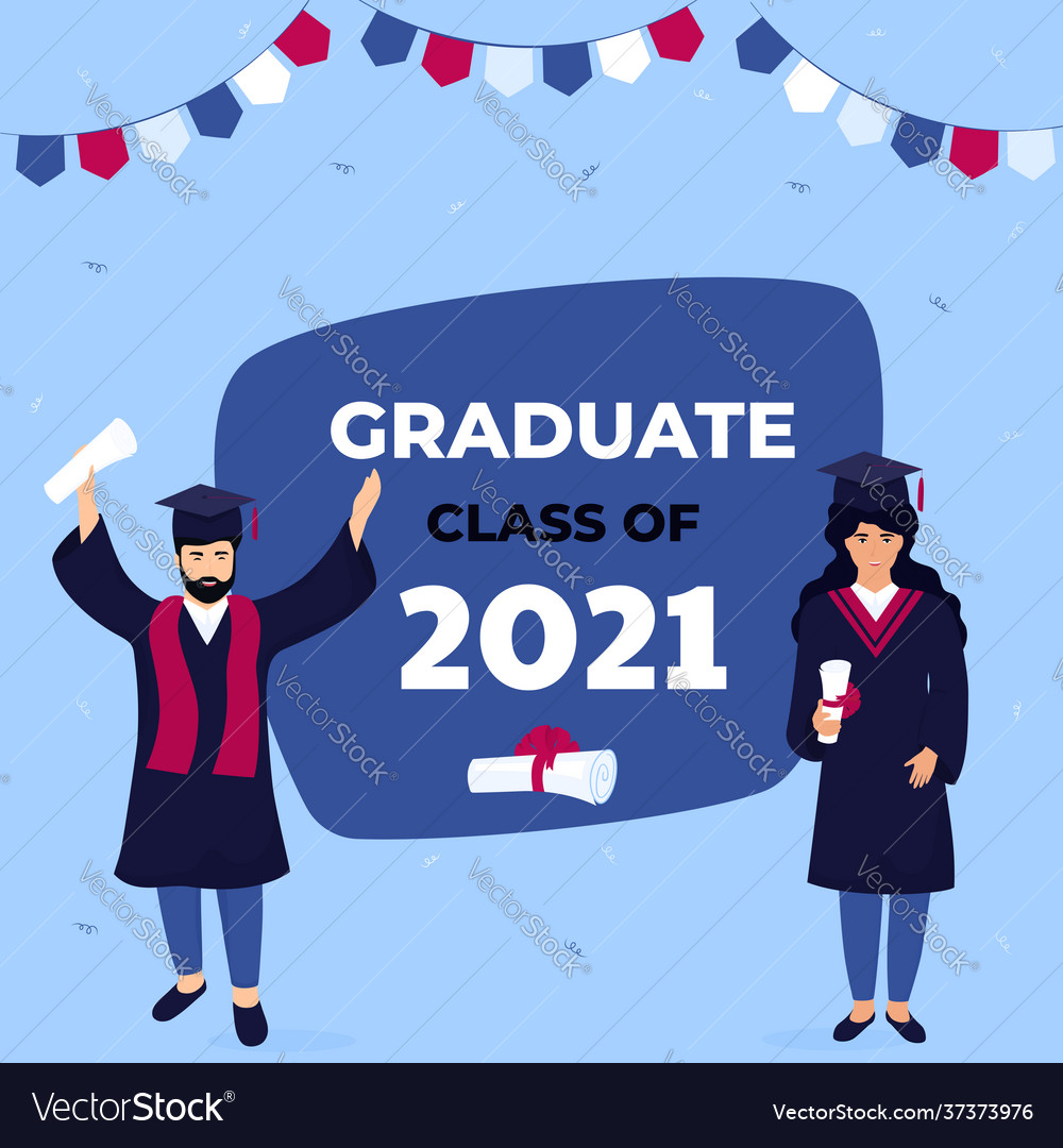 Graduation ceremony class 2021 greeting Royalty Free Vector