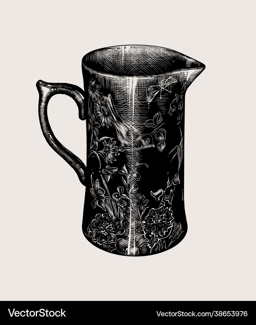 Hand drawn sketch a jug with flowers isolated Vector Image