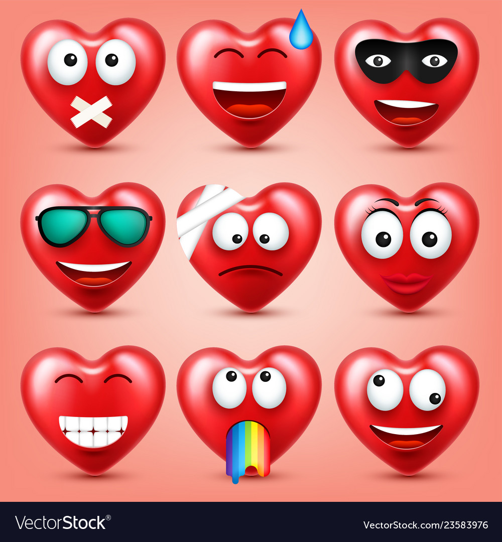 Heart smiley emoji set for valentines day Vector Image