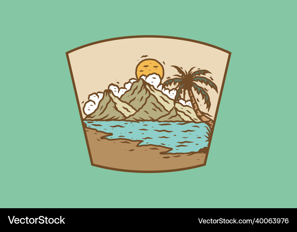 Line art drawing of beach Royalty Free Vector Image