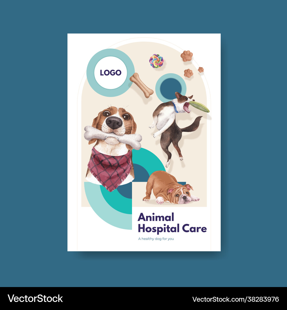 Poster template with cute dog conceptwatercolor Vector Image