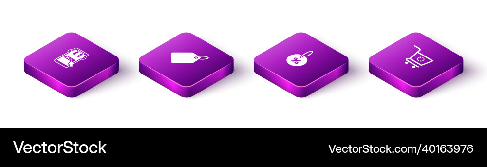 Set isometric mobile and shopping cart label Vector Image
