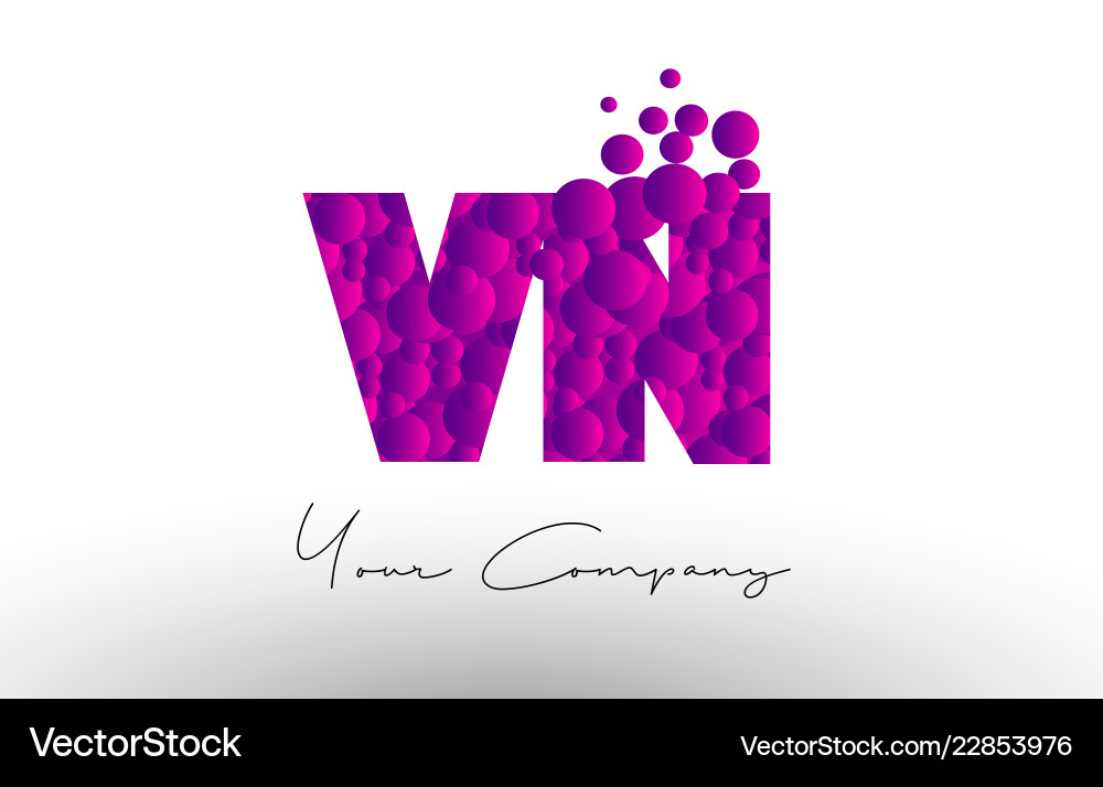 Vn v n dots letter logo with purple bubbles Vector Image