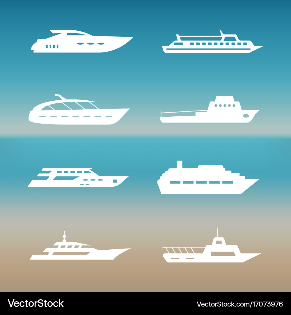 White ship and boats icons collection Royalty Free Vector