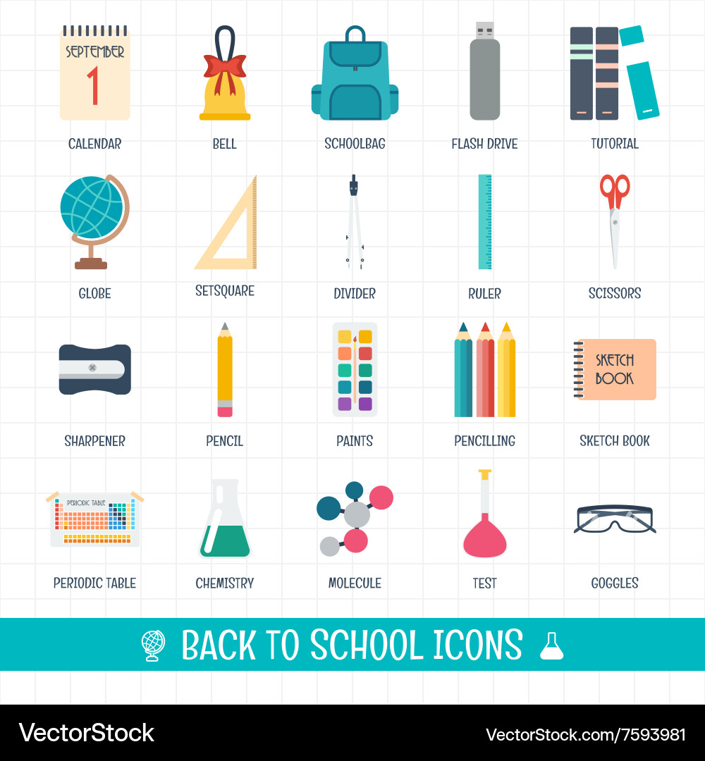 Back to school icons set and education Royalty Free Vector