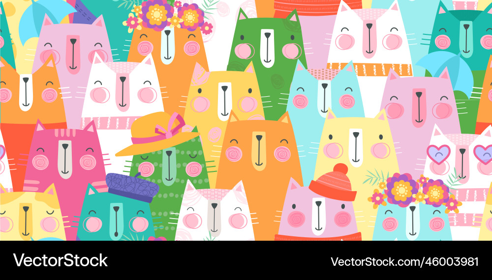 Cats crowd seamless pattern Royalty Free Vector Image
