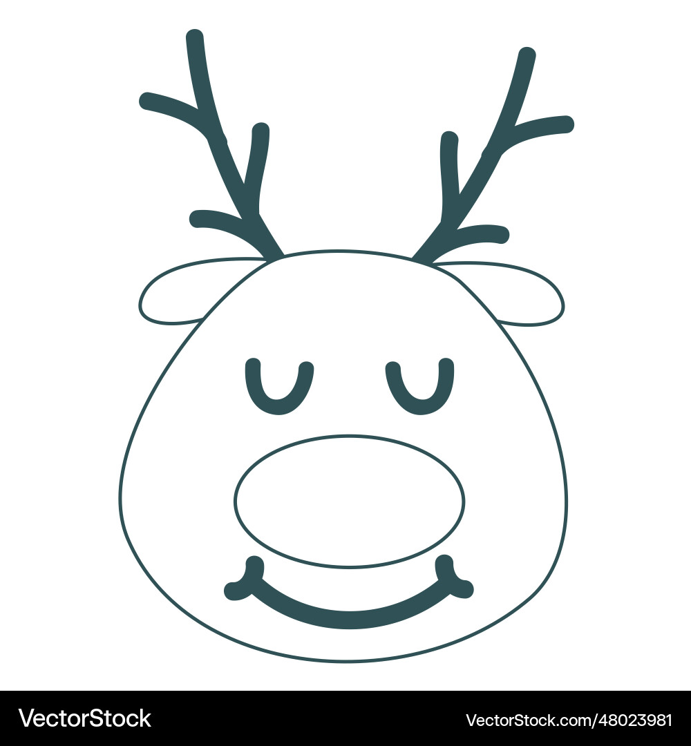 Close eye smile reindeer face green stroke Vector Image