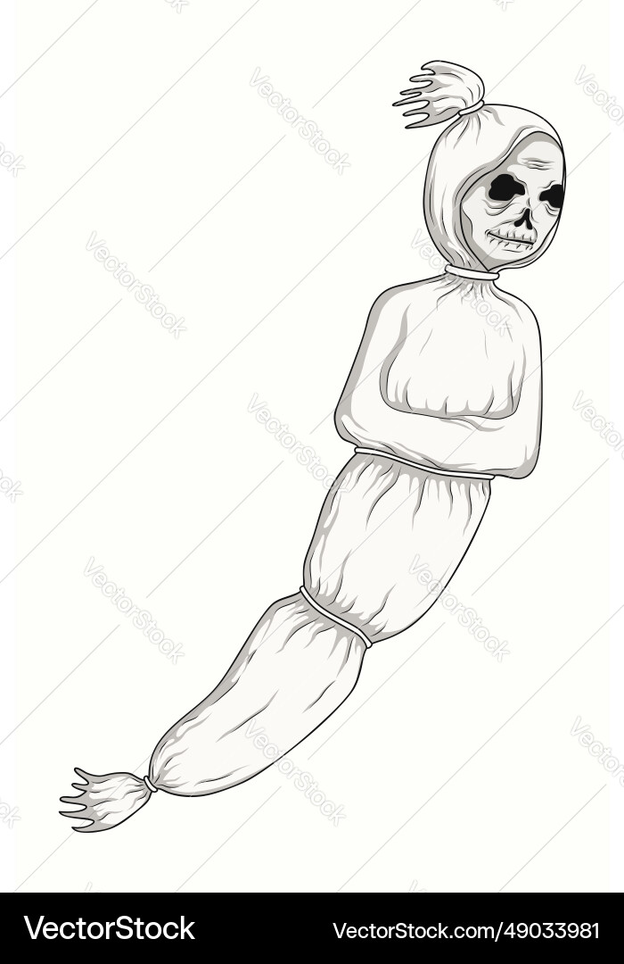 Dead man with skull head indonesian ghost cartoon Vector Image