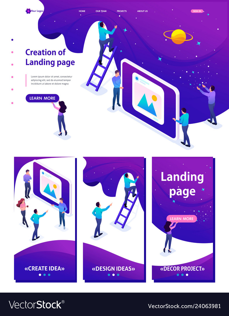 Isometric development and creation of a website Vector Image