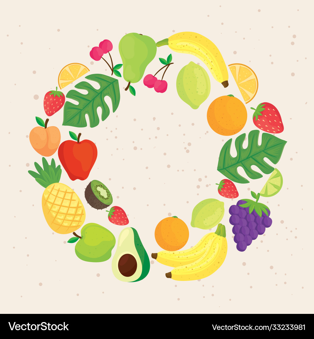 Round frame with tropical fruits Royalty Free Vector Image