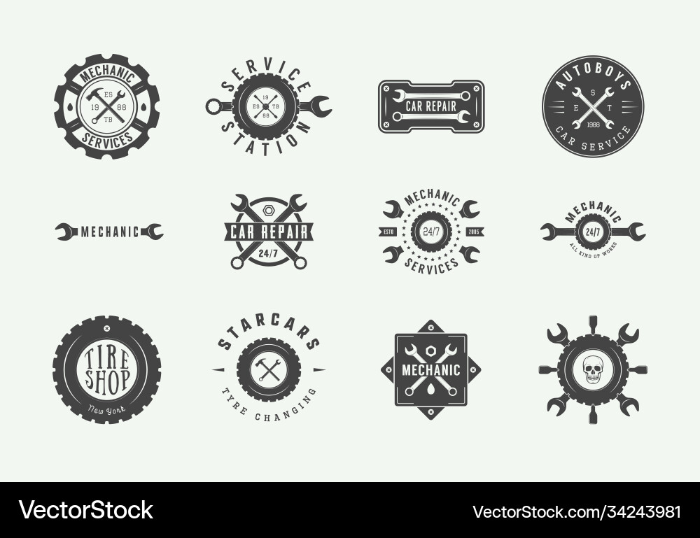 Set vintage mechanic label emblem badge Royalty Free Vector