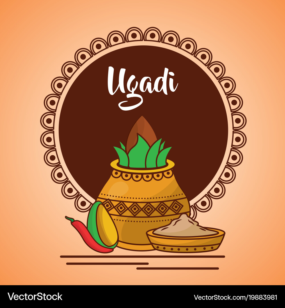 Ugadi ceramic pot avocado and pepper card Vector Image
