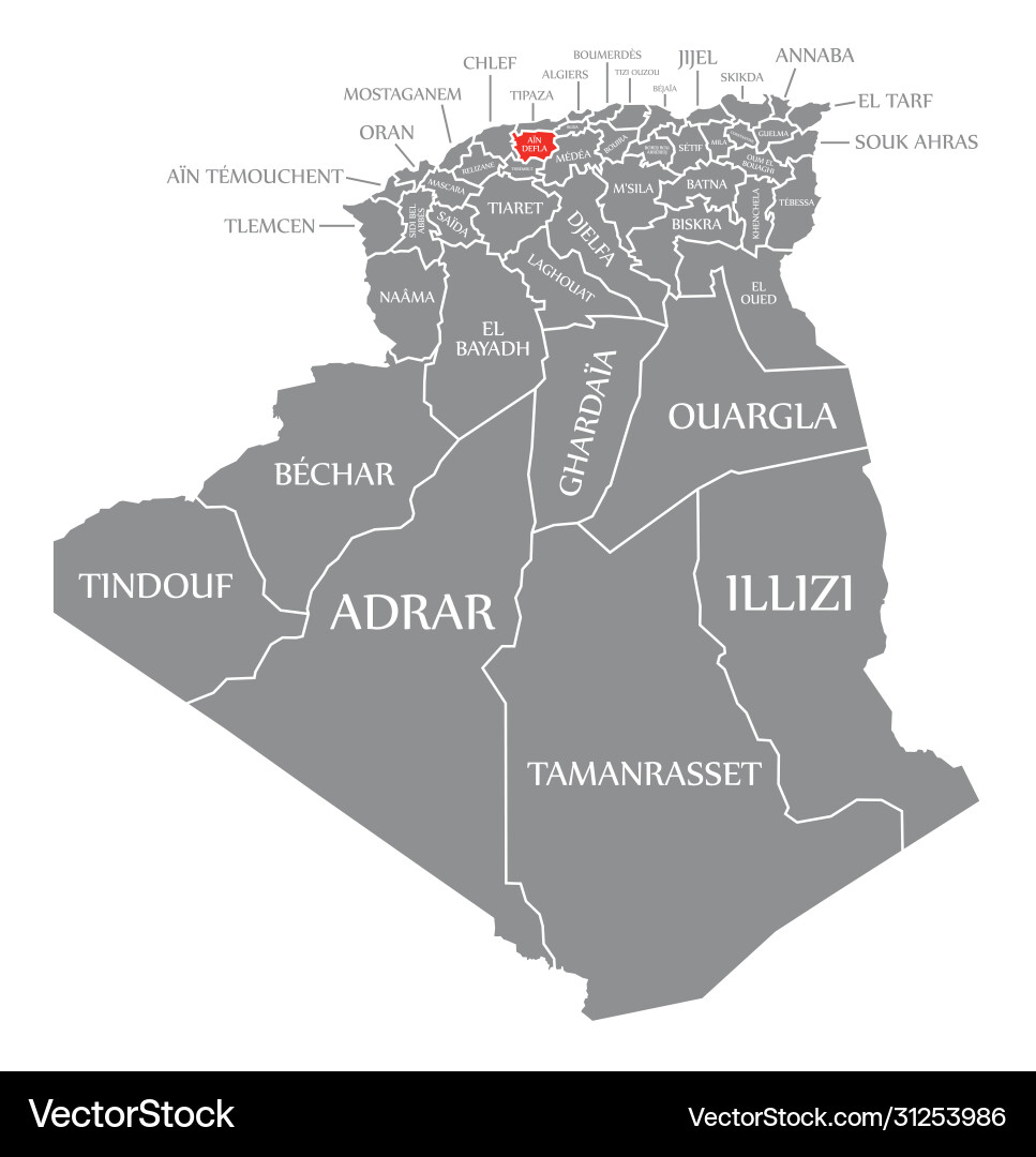Ain defla red highlighted in map algeria Vector Image