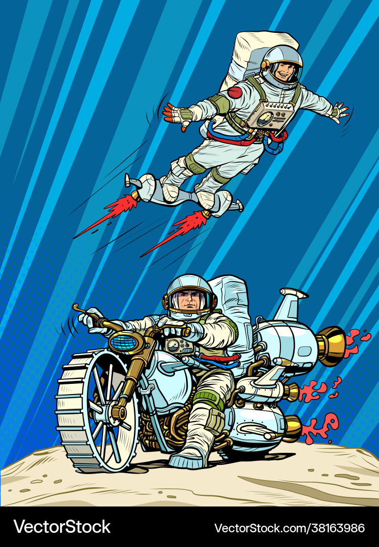 Astronauts on space transport flying and riding Vector Image