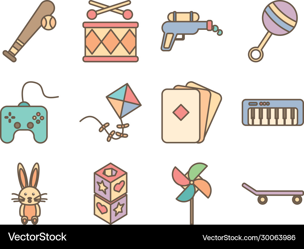 Bundle toys set icons Royalty Free Vector Image