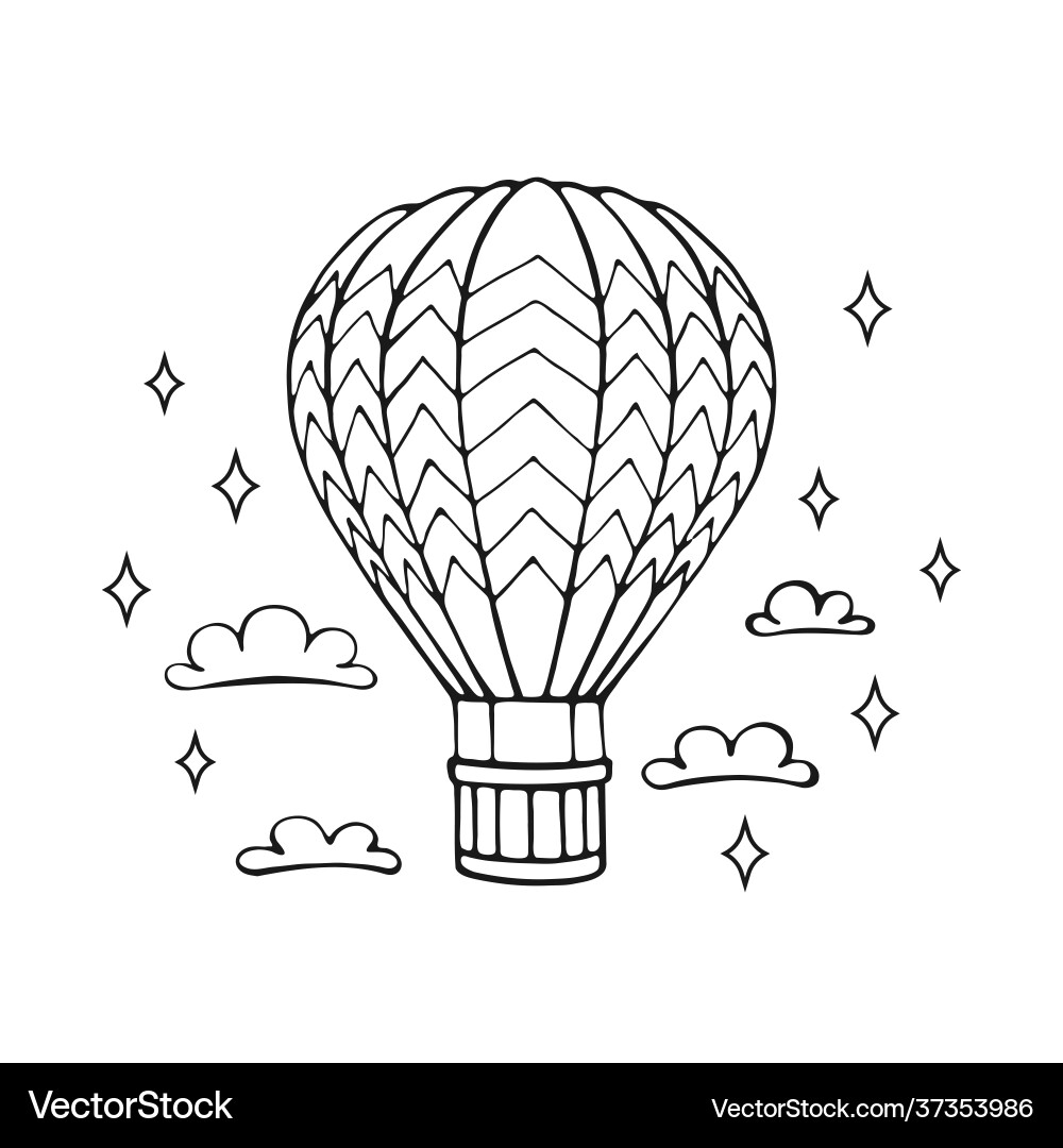 Card with hot air balloon and cloud hand drawn Vector Image