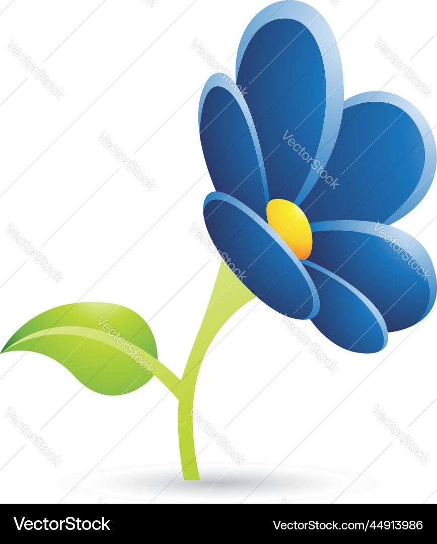 Dark blue flower with a green leaf cartoon icon Vector Image