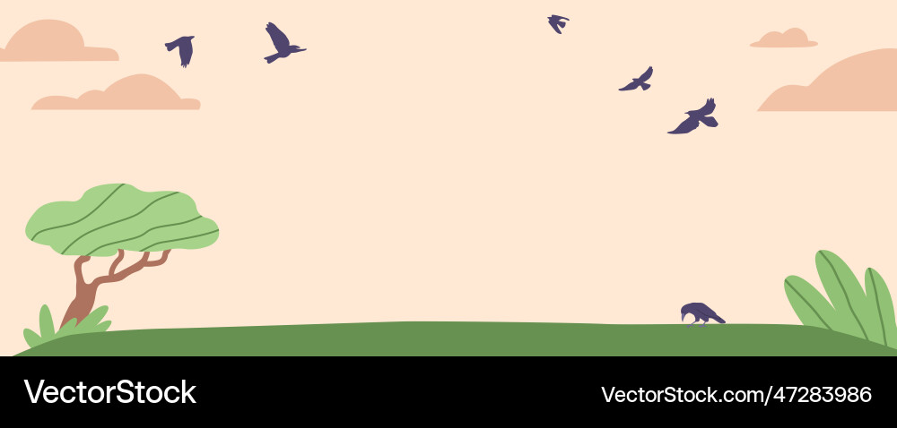Majestic nature landscape with flying crows awe Vector Image
