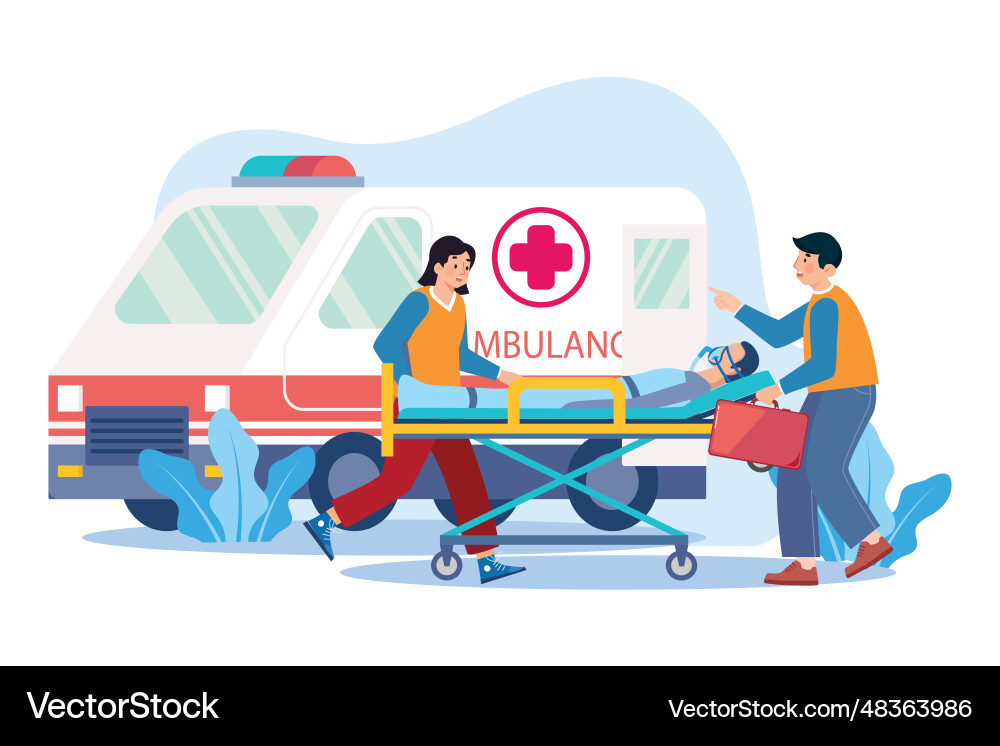 Medical assistant transferring the patient into Vector Image