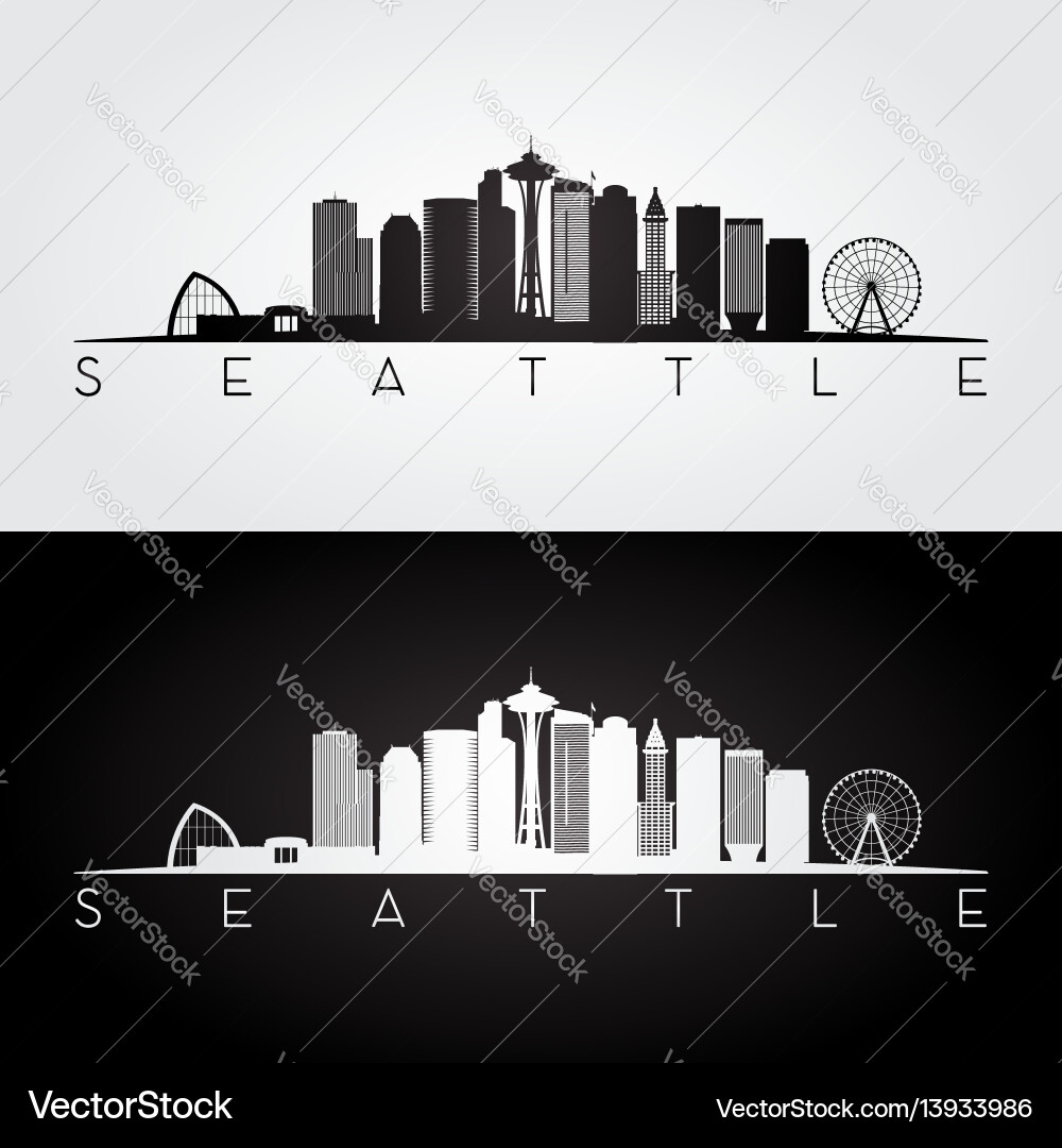 Seattle usa skyline and landmarks silhouette Vector Image