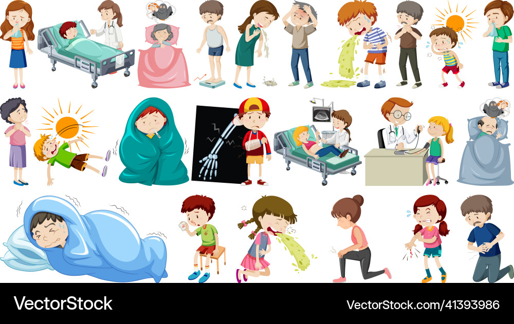 Set of sick people with different symptoms Vector Image