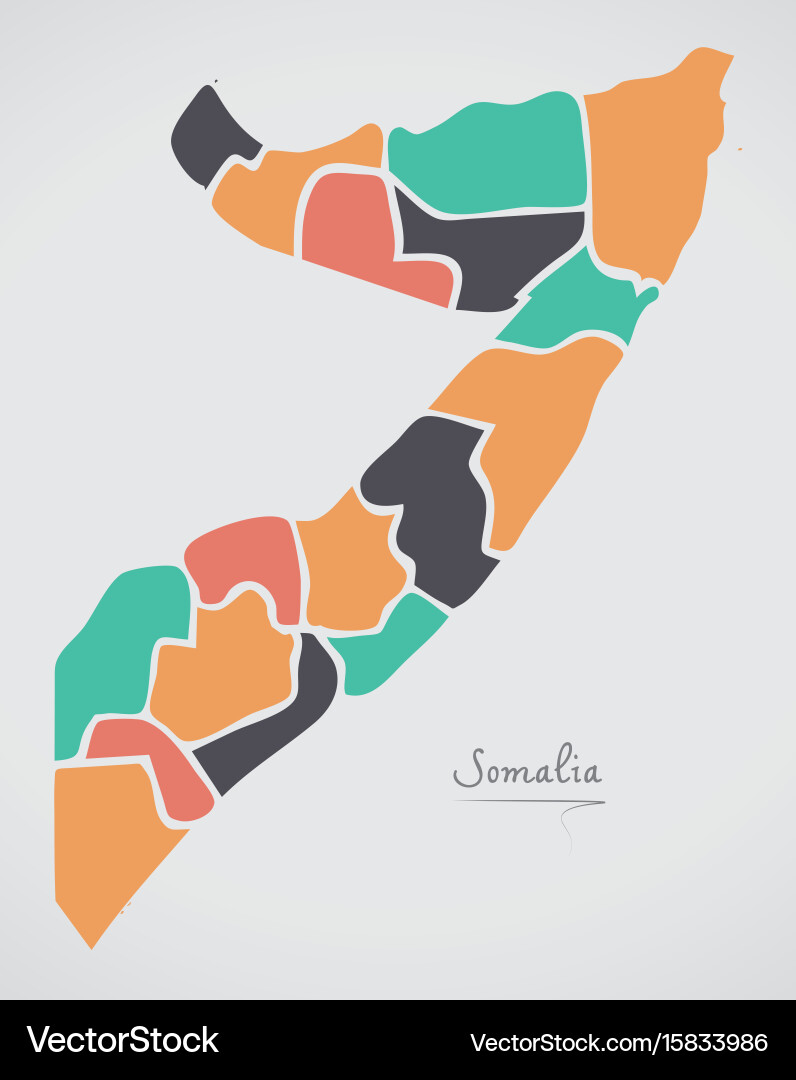 Somalia map with states and modern round shapes Vector Image