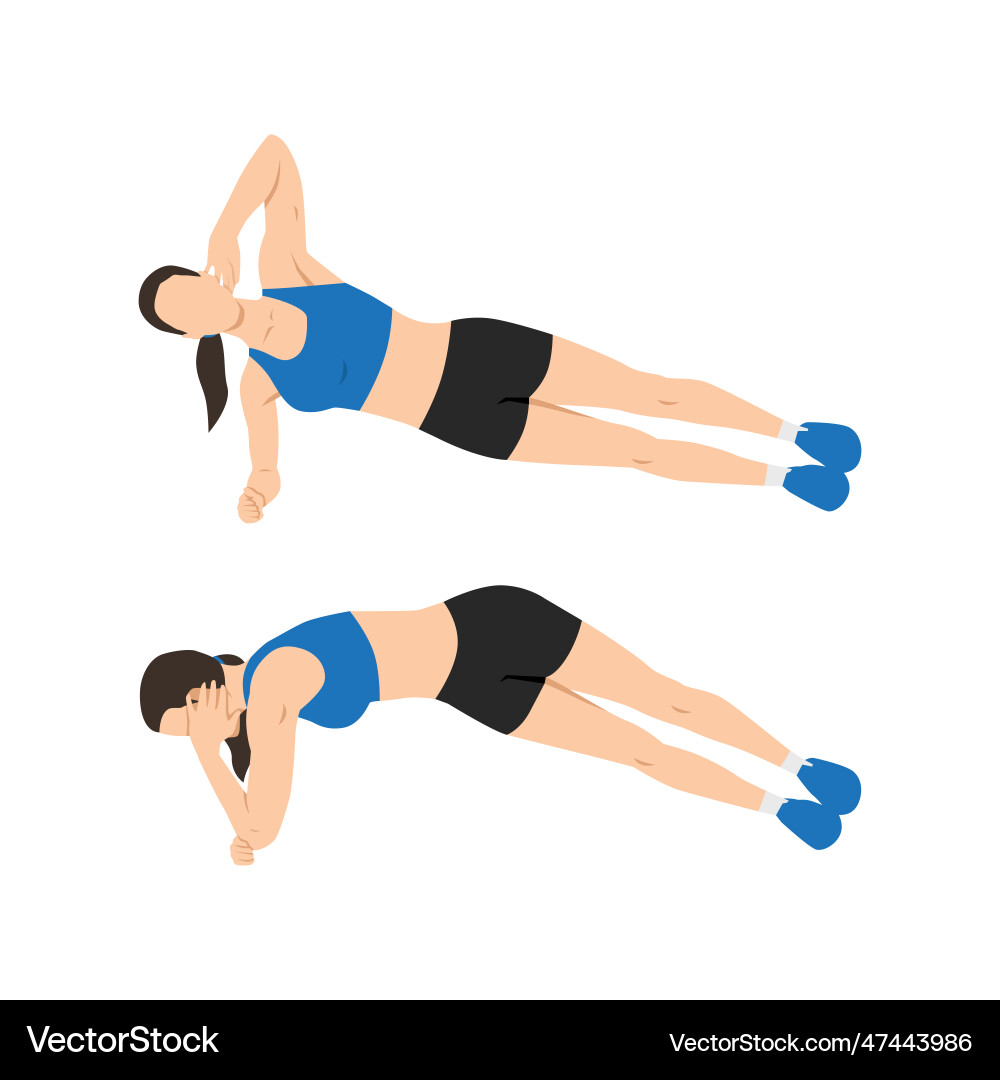 Woman doing side plank rotations or elbow twists Vector Image