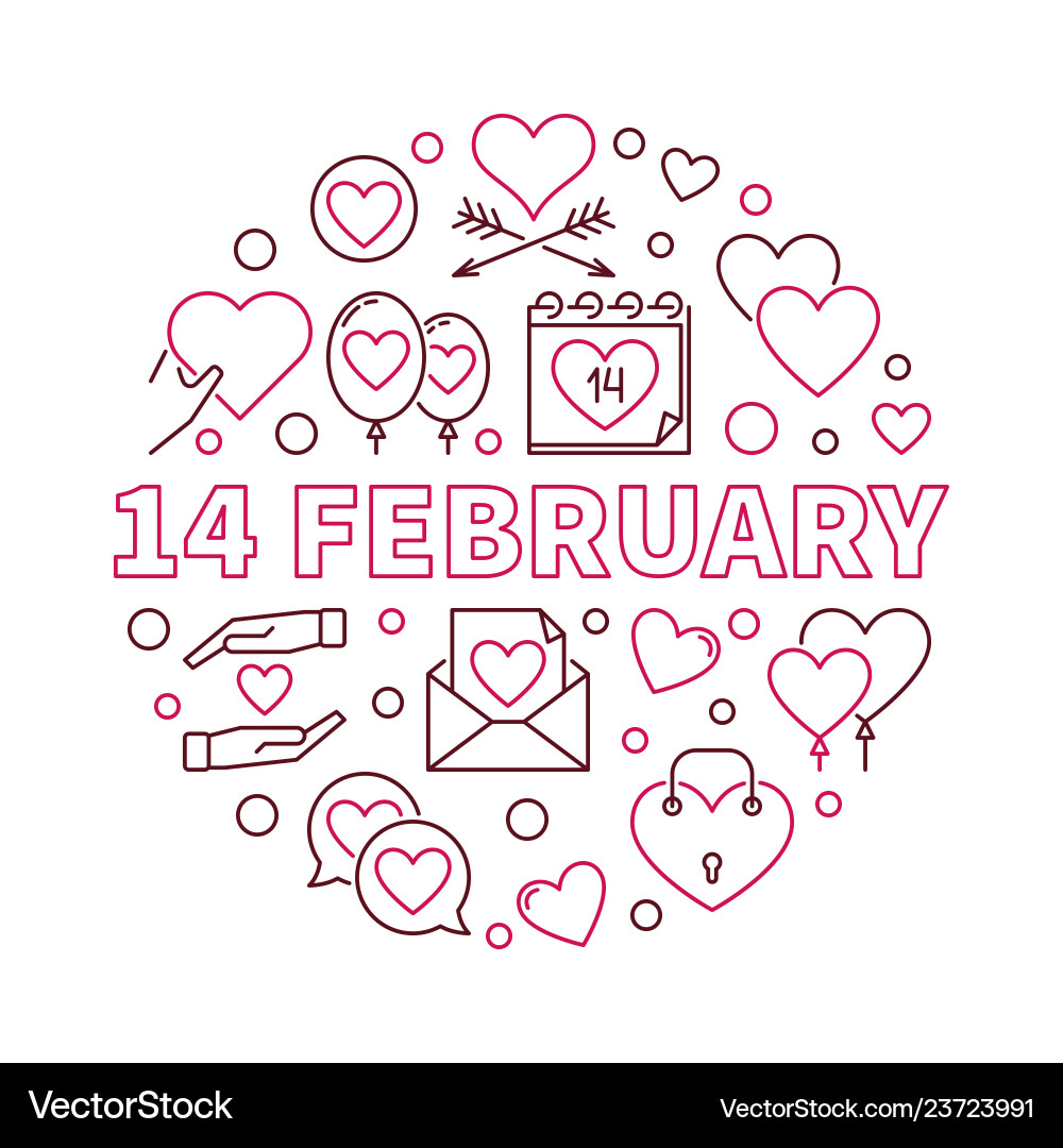 14 february outline valentines day Royalty Free Vector Image
