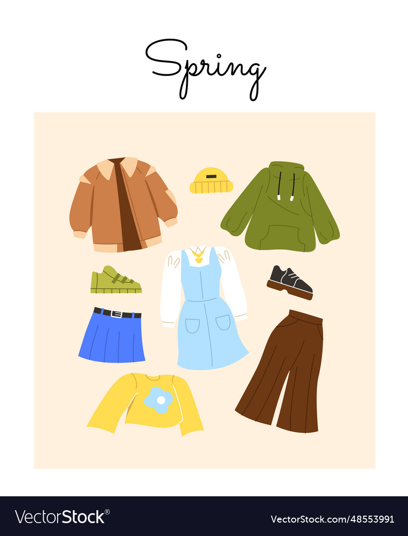 Children spring outfits set Royalty Free Vector Image