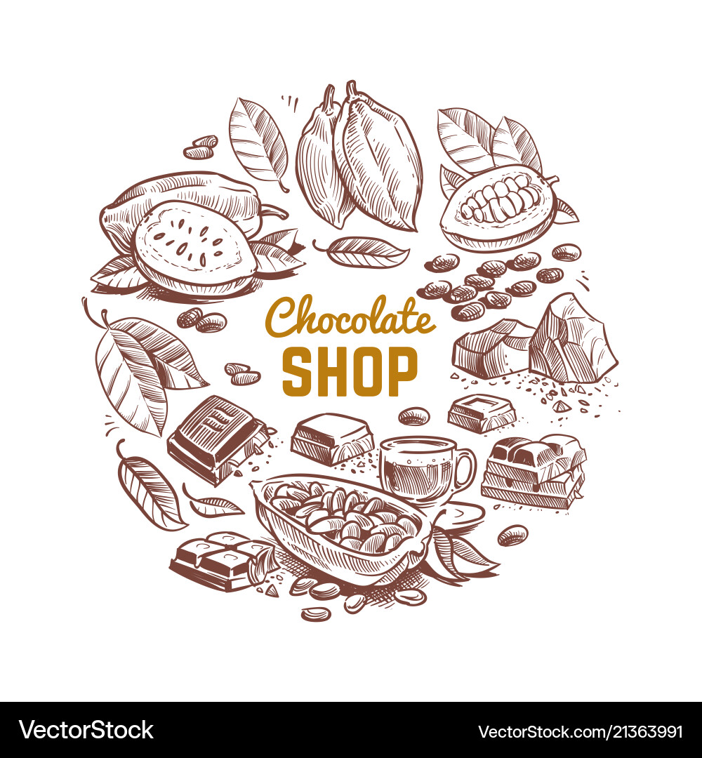 Chocolate shop emblem design with sketched Vector Image