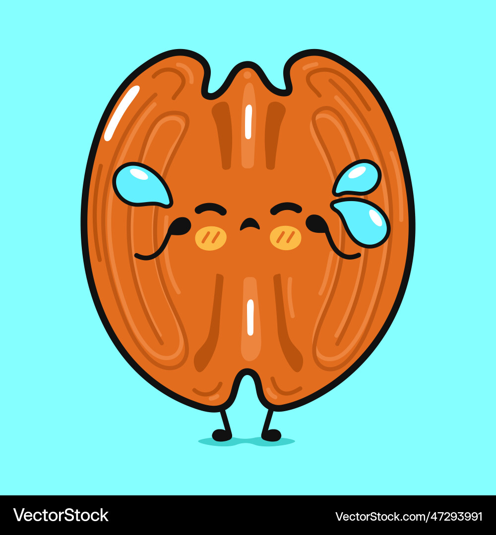 Cute cry pecan character hand drawn cartoon Vector Image