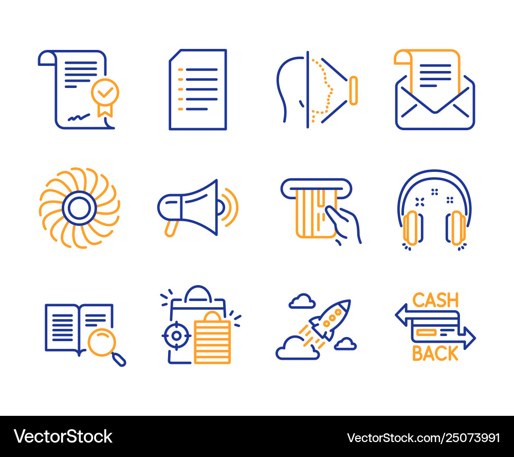 Document mail newsletter and fan engine icons set Vector Image