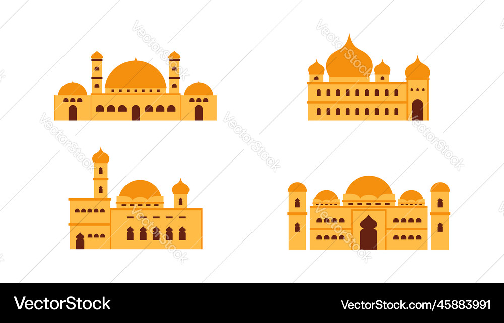 Four islamic yellow mosque isolated on white Vector Image