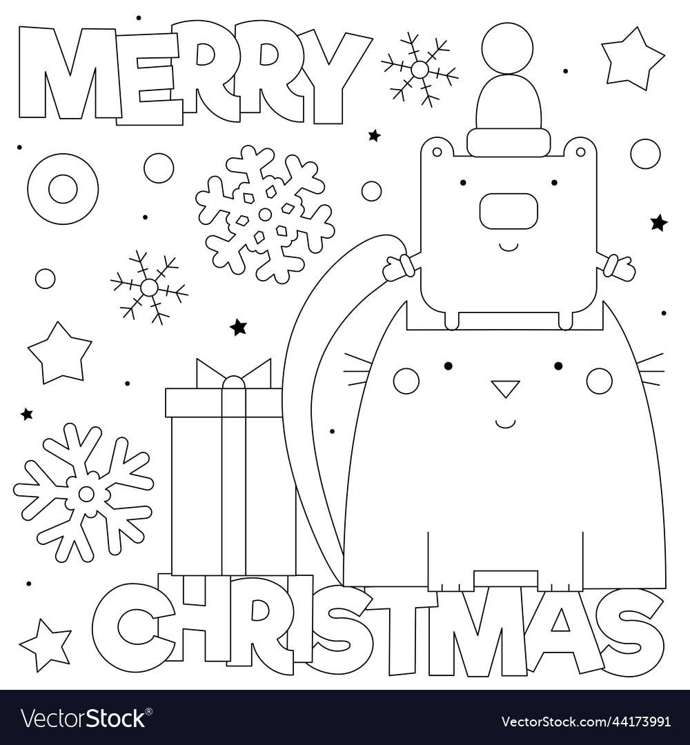 Merry christmas coloring page black and white Vector Image