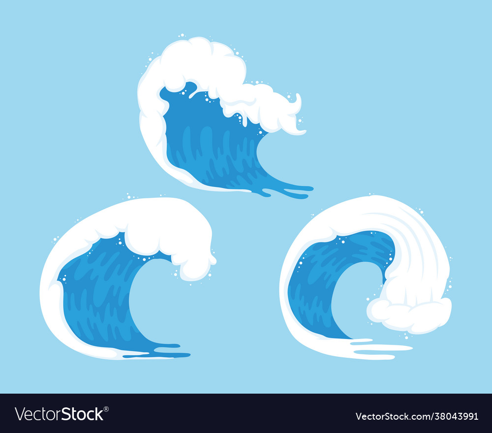 Ocean three waves Royalty Free Vector Image - VectorStock