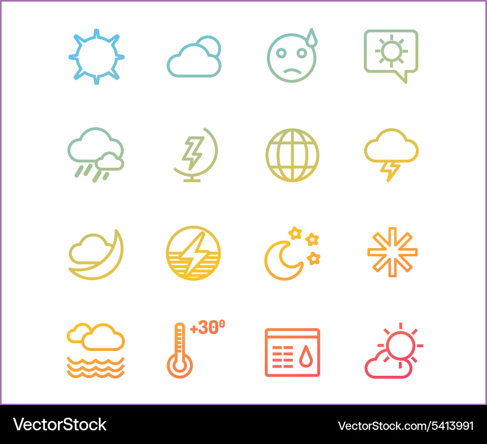 Weather icons outline set moon sky Royalty Free Vector Image