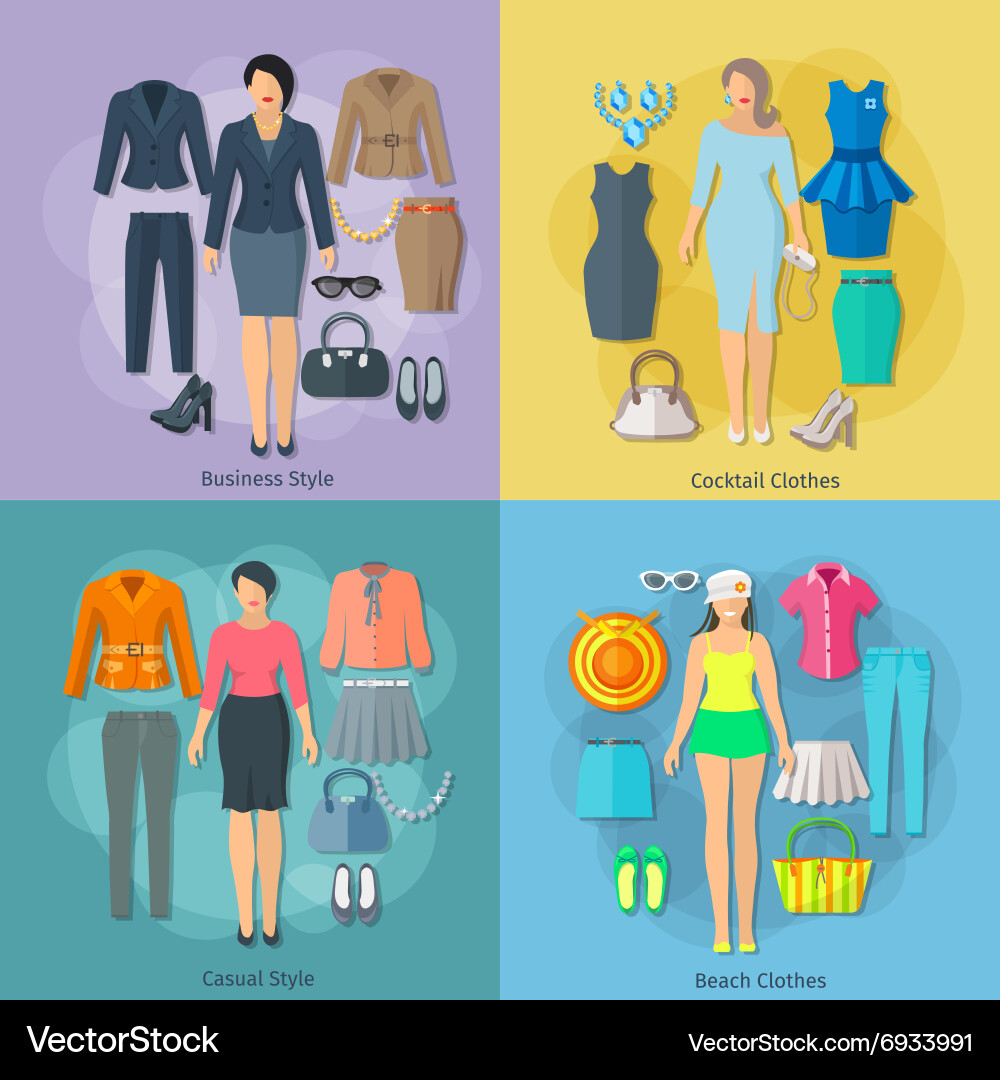 Woman clothes square concept icons set Royalty Free Vector