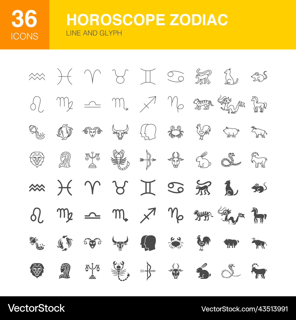 Zodiac horoscope line web glyph icons Royalty Free Vector