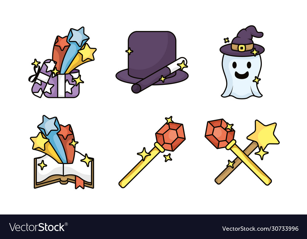 Bundle magic sorcery set icons Royalty Free Vector Image