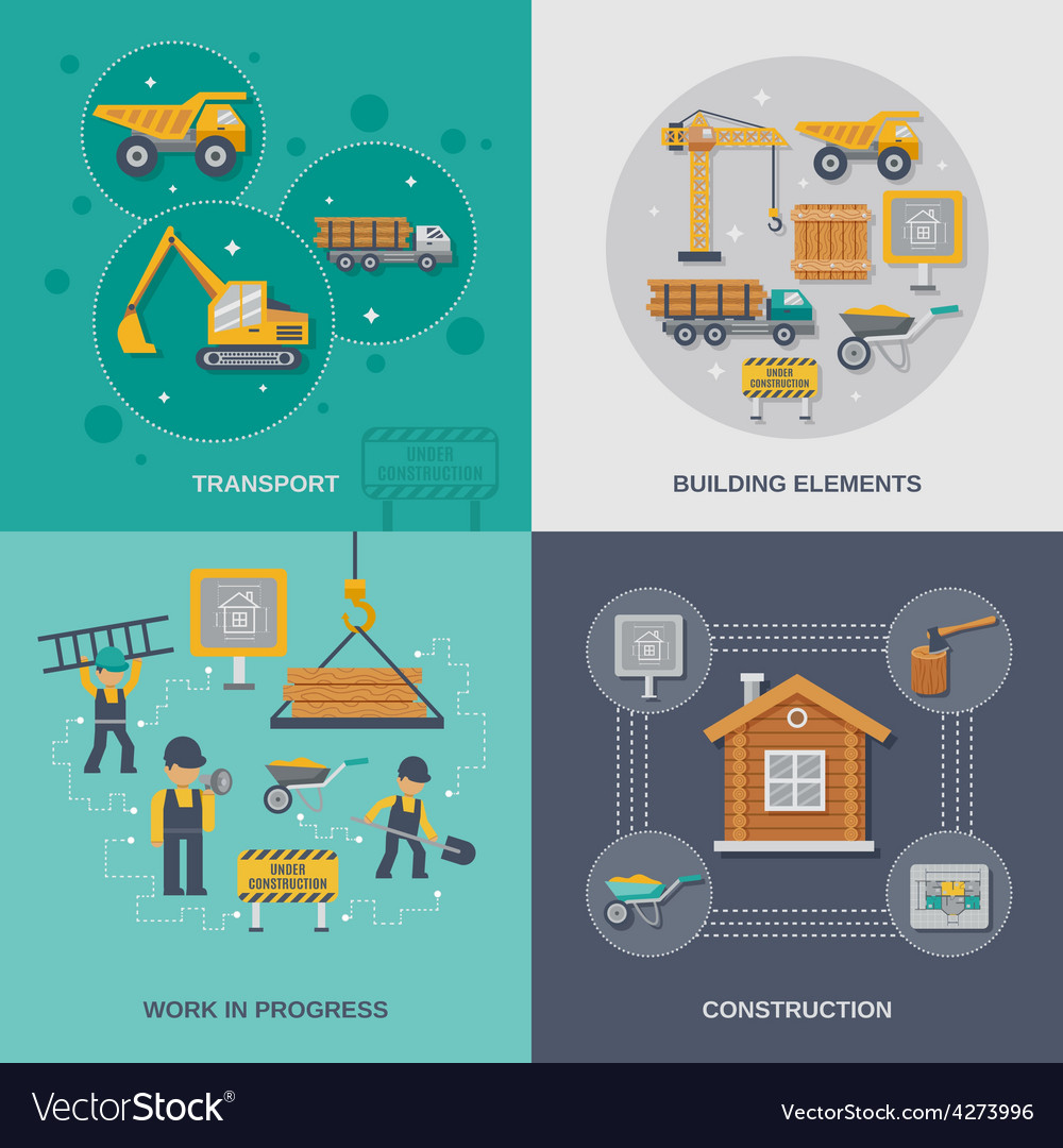 Construction flat set Royalty Free Vector Image