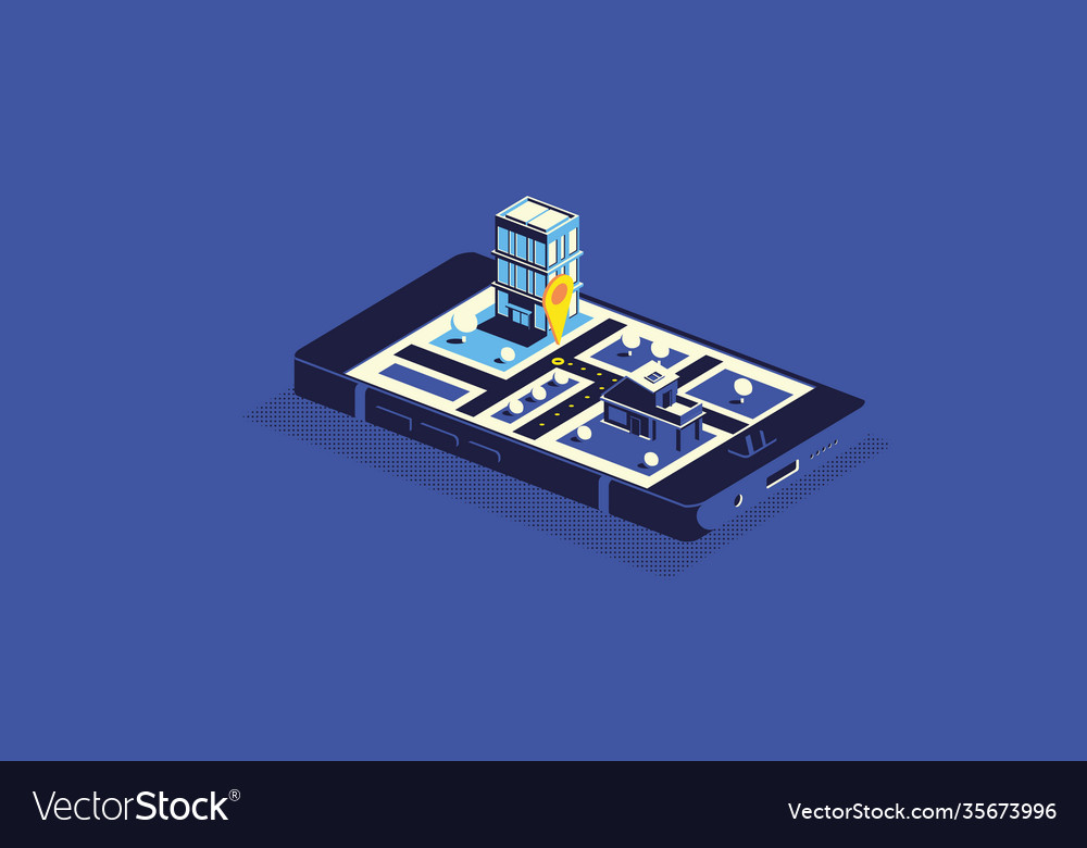 Flat 3d Isometric Mobile Gps Navigation Maps Vector Image